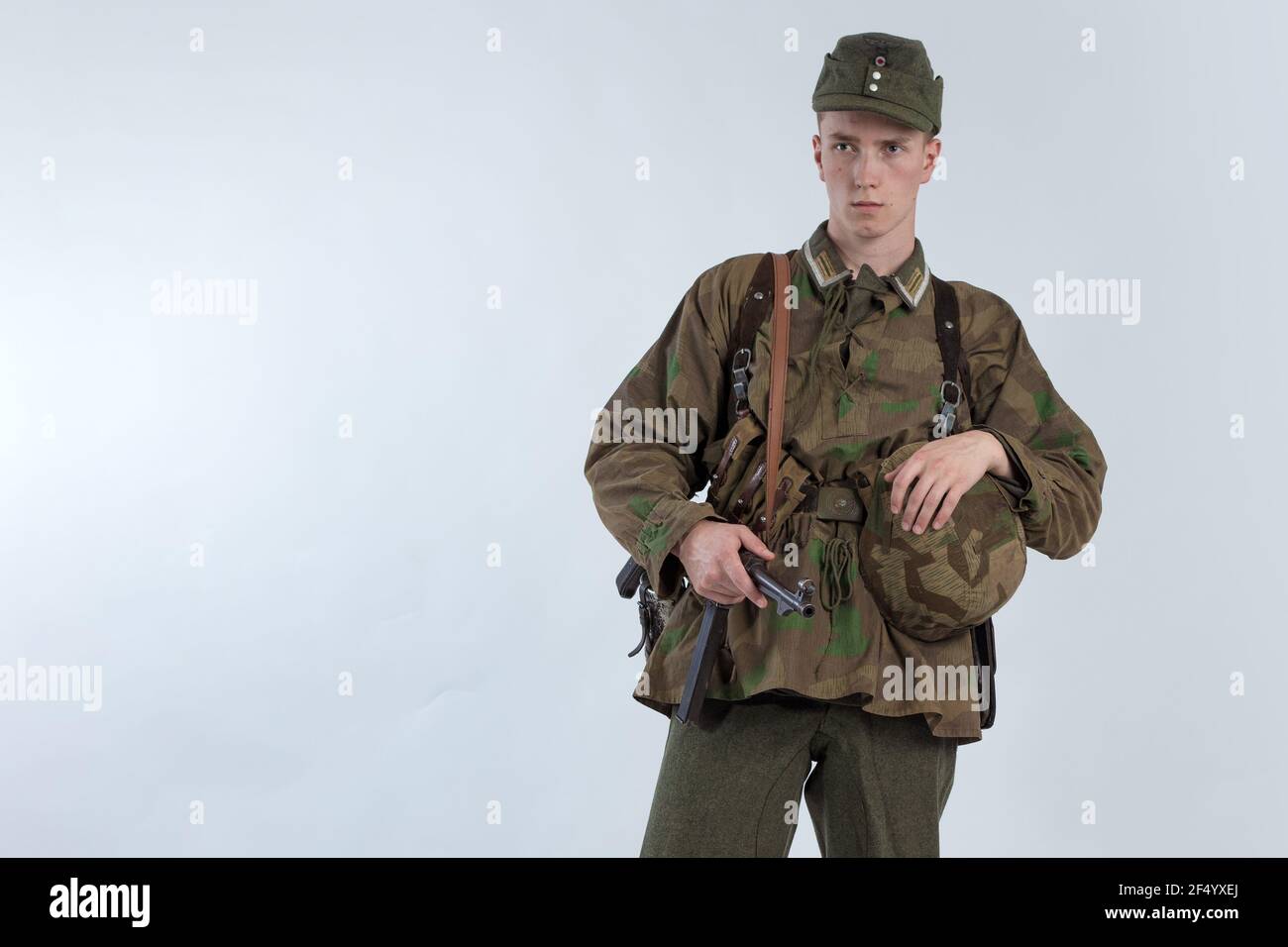 Male actor reenactor in historical uniform as an soldier of the German ...