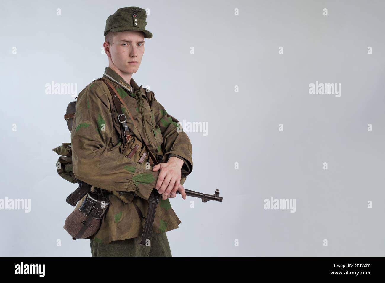 Male actor reenactor in historical uniform as an soldier of the German ...