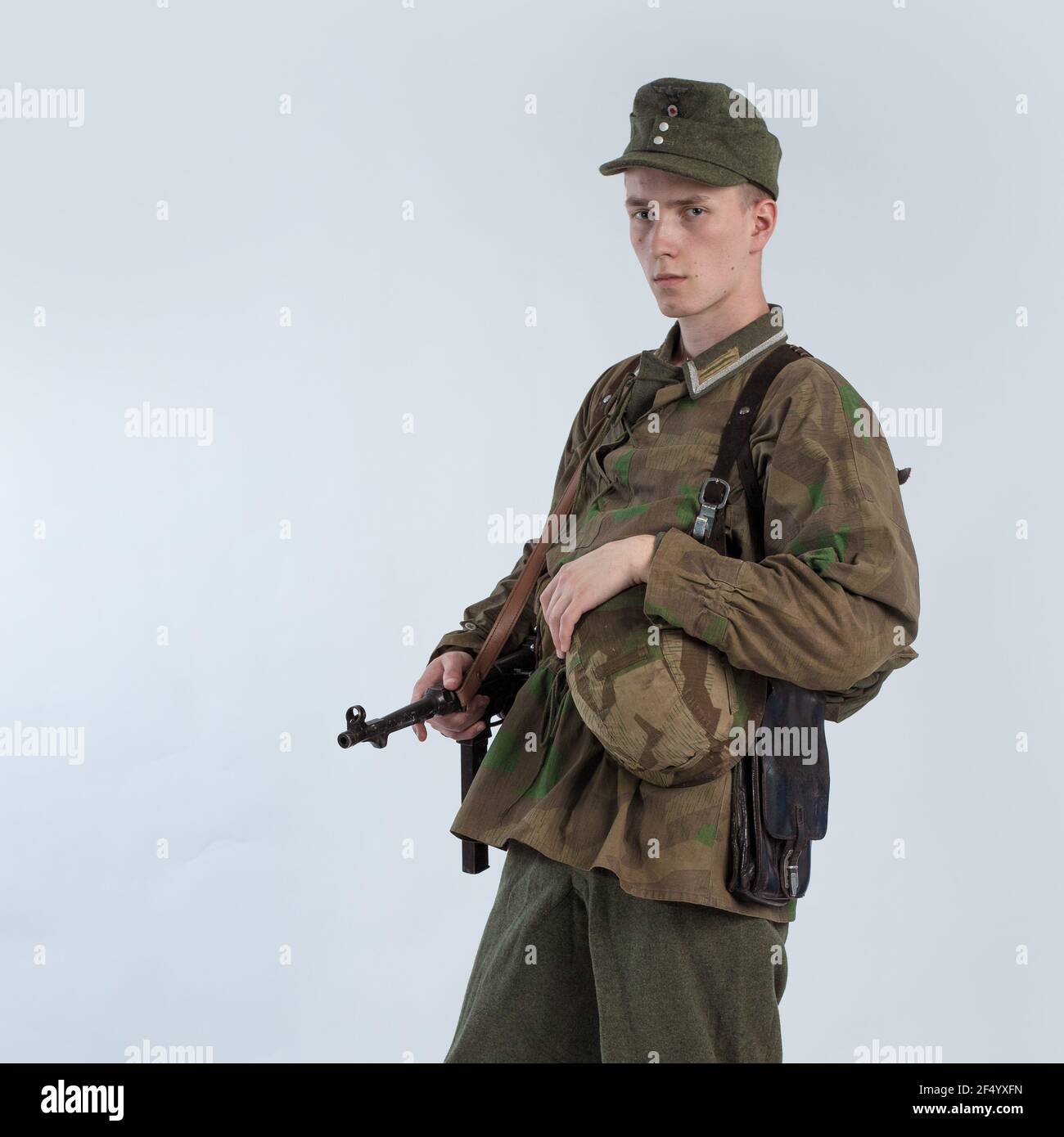 Male actor reenactor in historical uniform as an soldier of the German ...