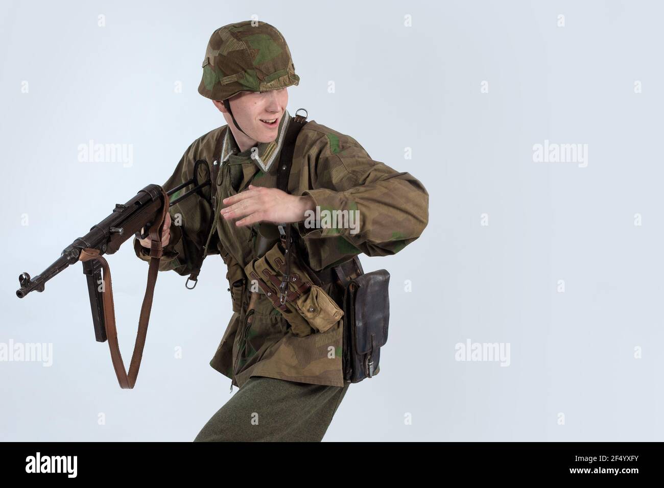 Male actor reenactor in historical uniform as an soldier of the German ...