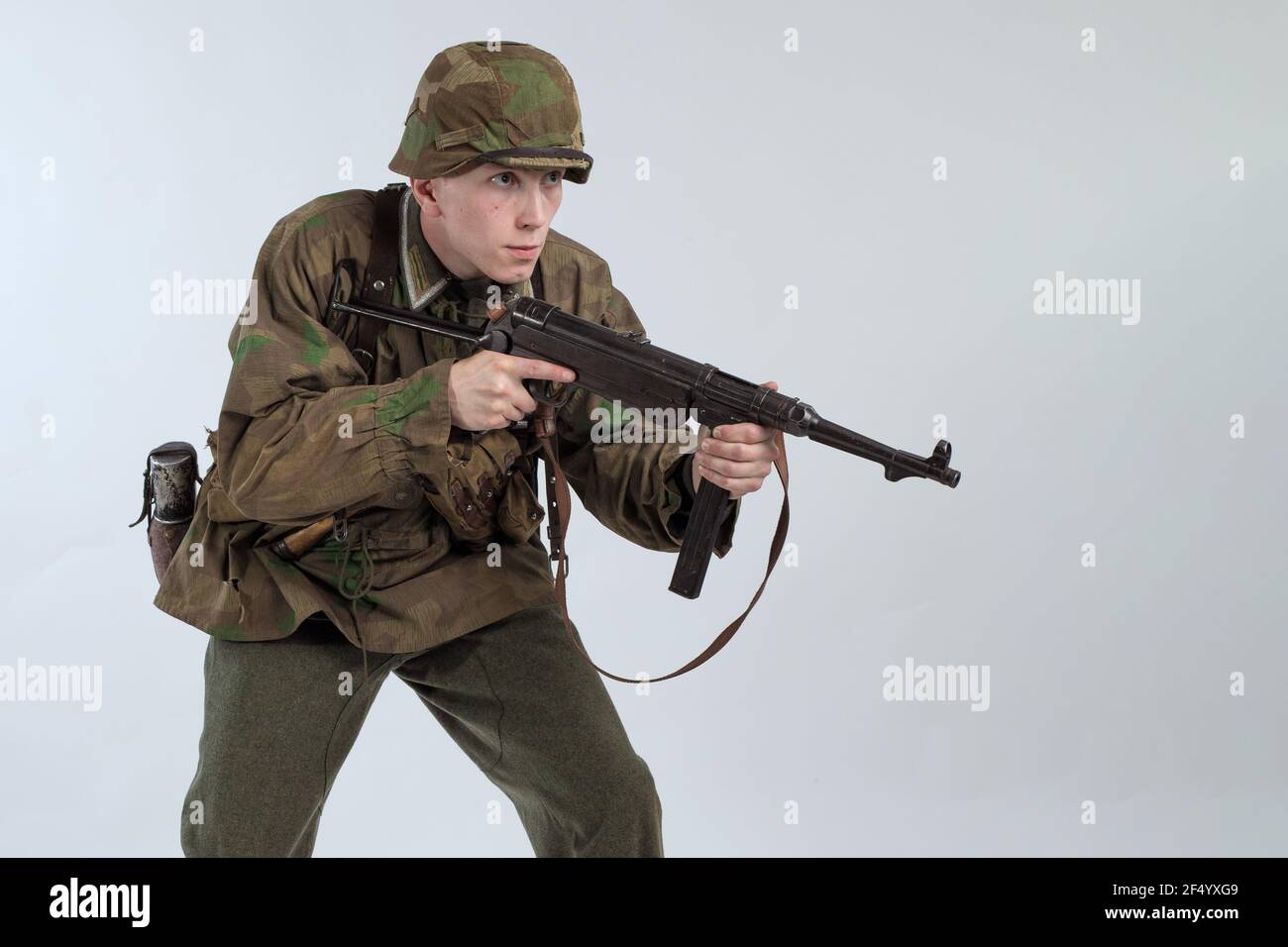 Male actor reenactor in historical uniform as an soldier of the German ...