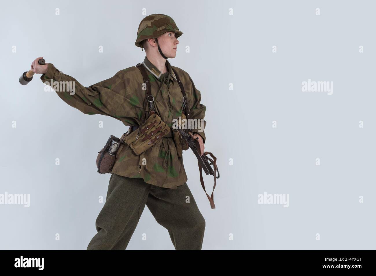 Male actor reenactor in historical uniform as an soldier of the German ...
