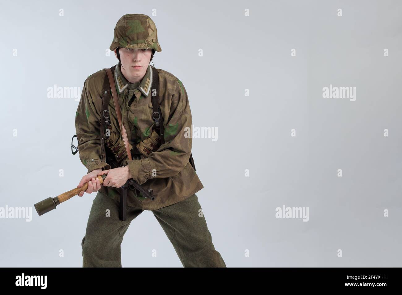 Male actor reenactor in historical uniform as an soldier of the German ...