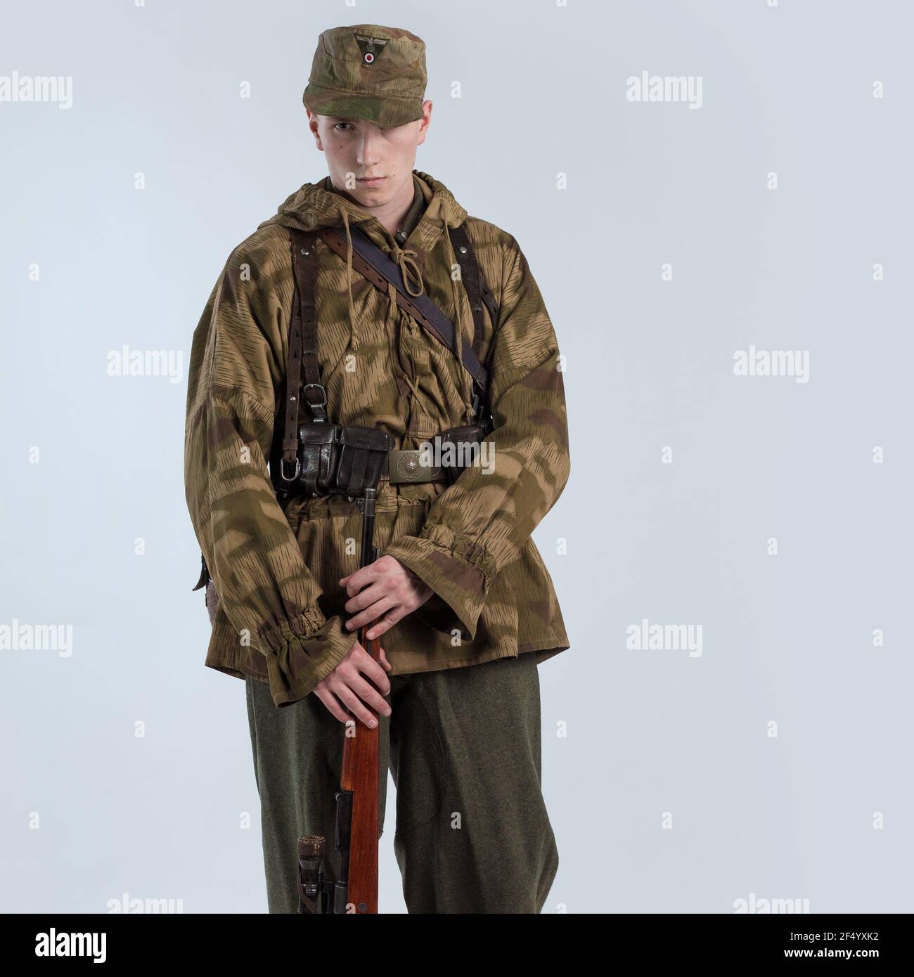 Male actor reenactor in historical uniform as an soldier of the German ...