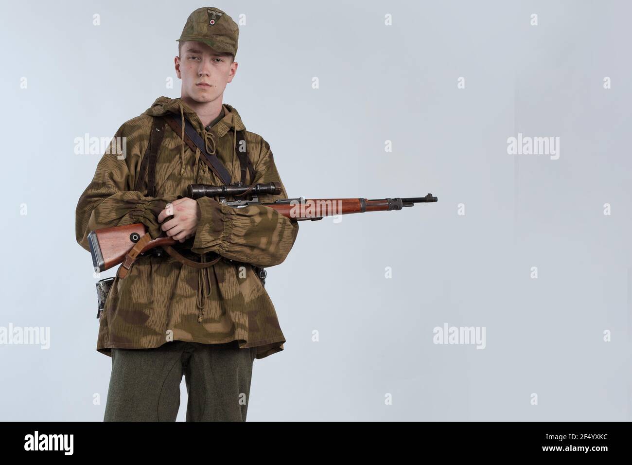 Male actor reenactor in historical uniform as an soldier of the German ...