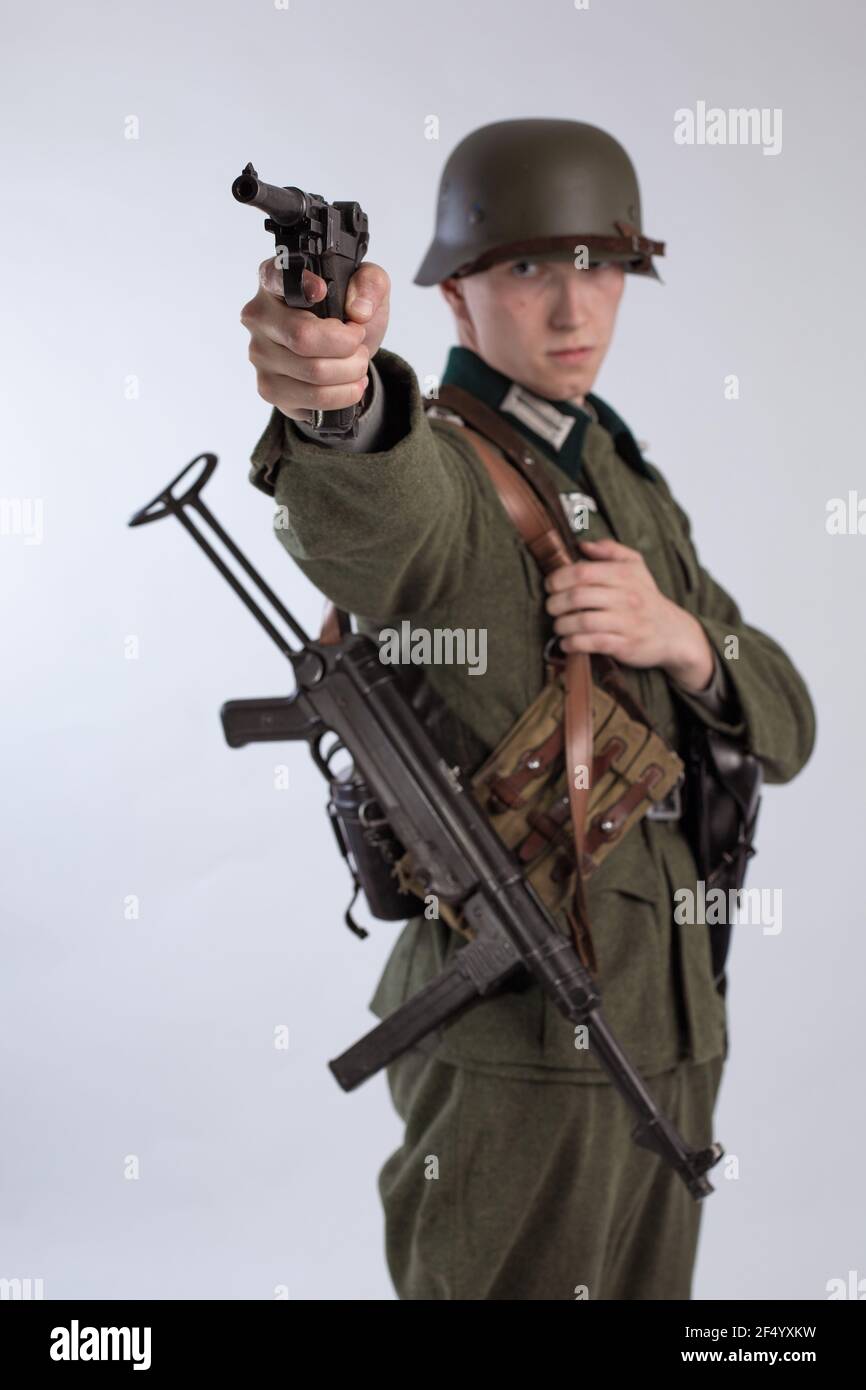 Male actor reenactor in historical uniform as an officer of the German ...