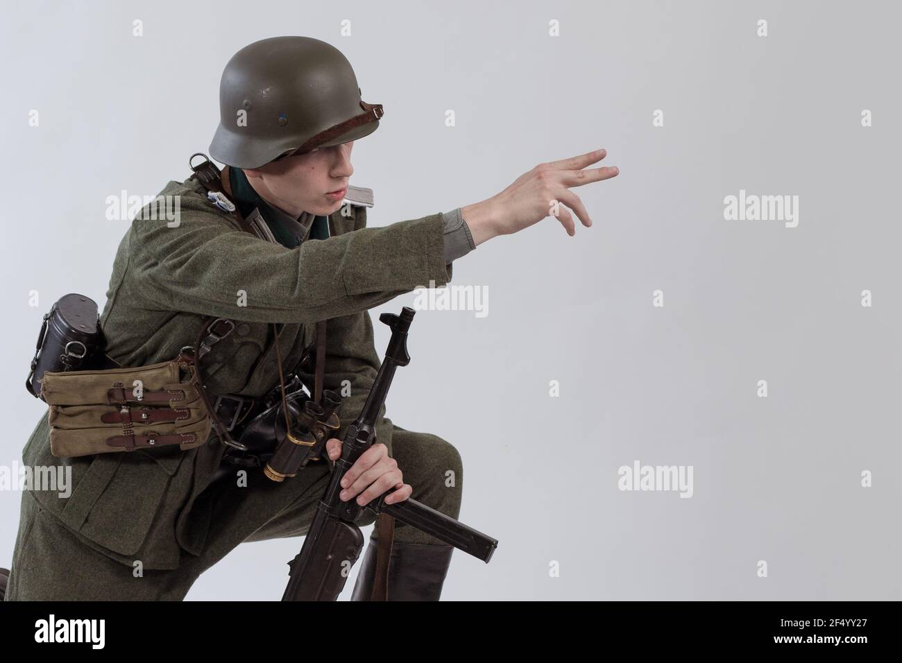 Male actor reenactor in historical military uniform as an officer of ...
