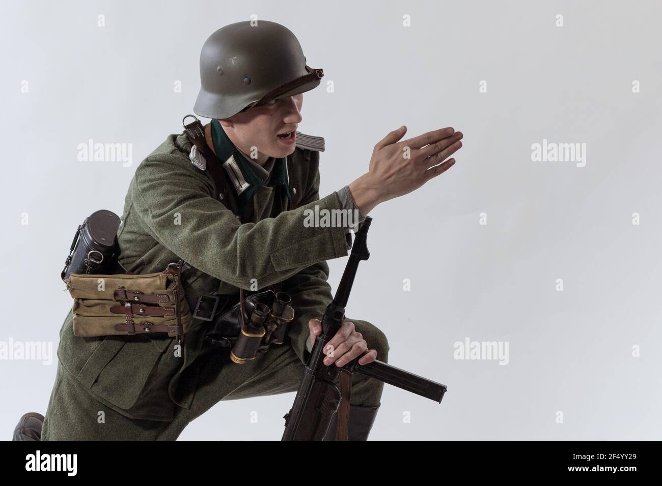Male actor reenactor in historical military uniform as an officer of ...