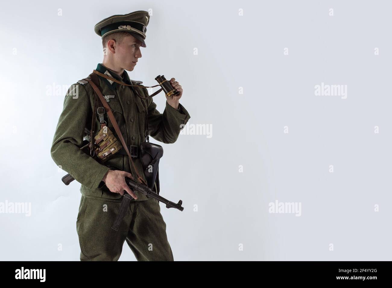 Male actor reenactor in historical military uniform as an officer of ...
