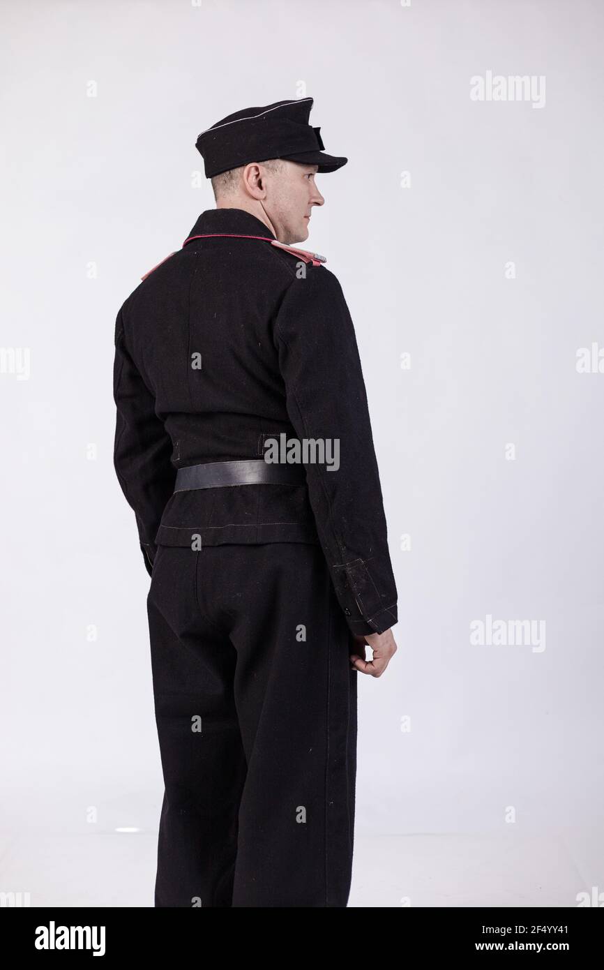 Male actor reenactor in historical military uniform as an officer of ...