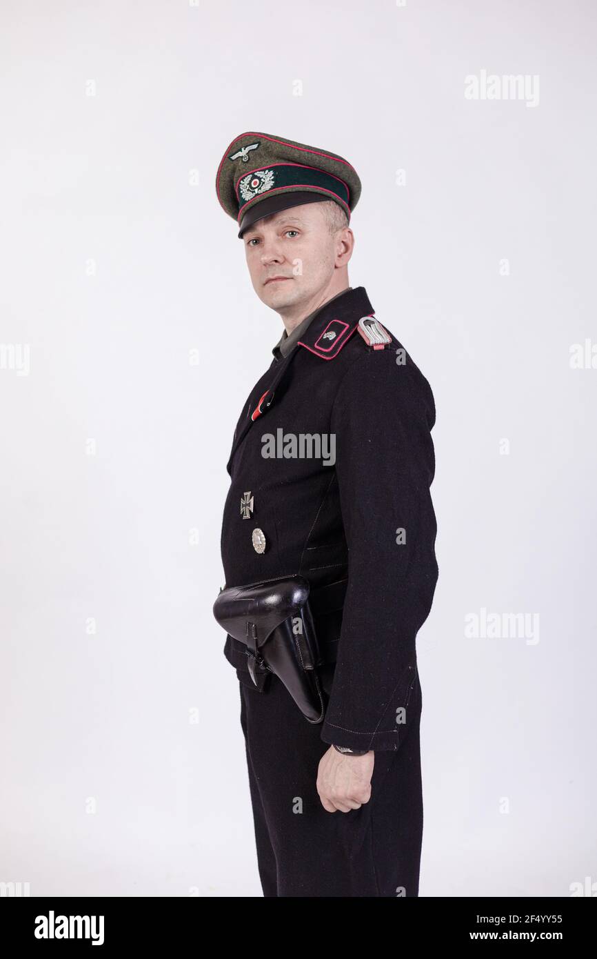 Male actor reenactor in historical military uniform as an officer of ...
