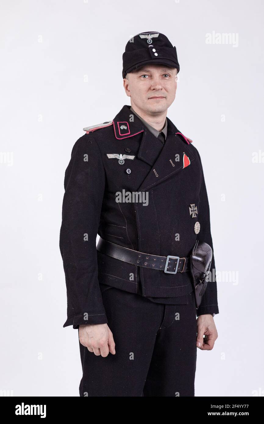 Male actor reenactor in historical military uniform as an officer of ...