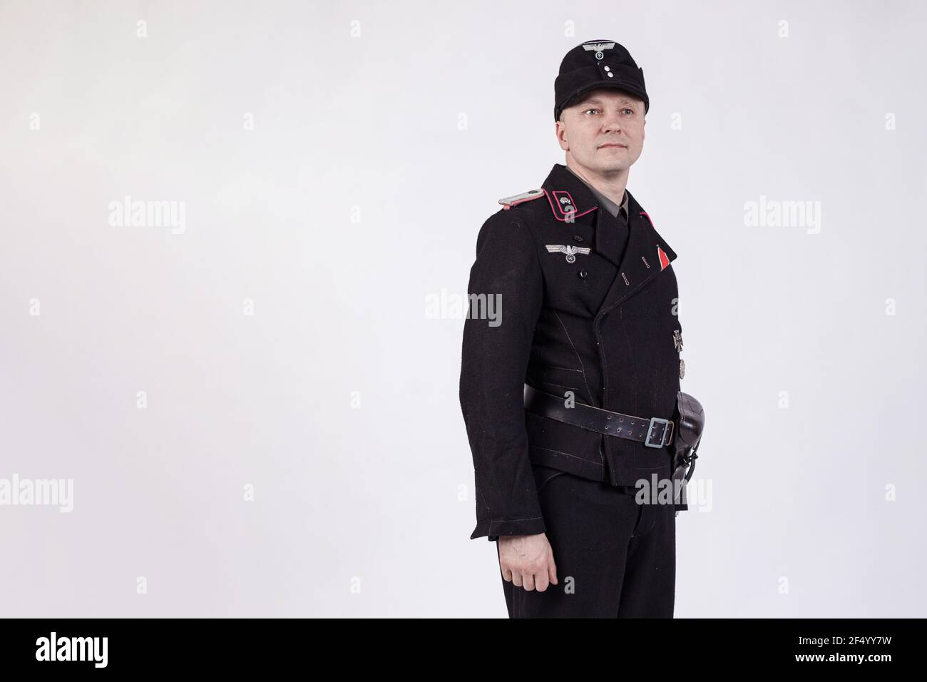 Male actor reenactor in historical military uniform as an officer of ...