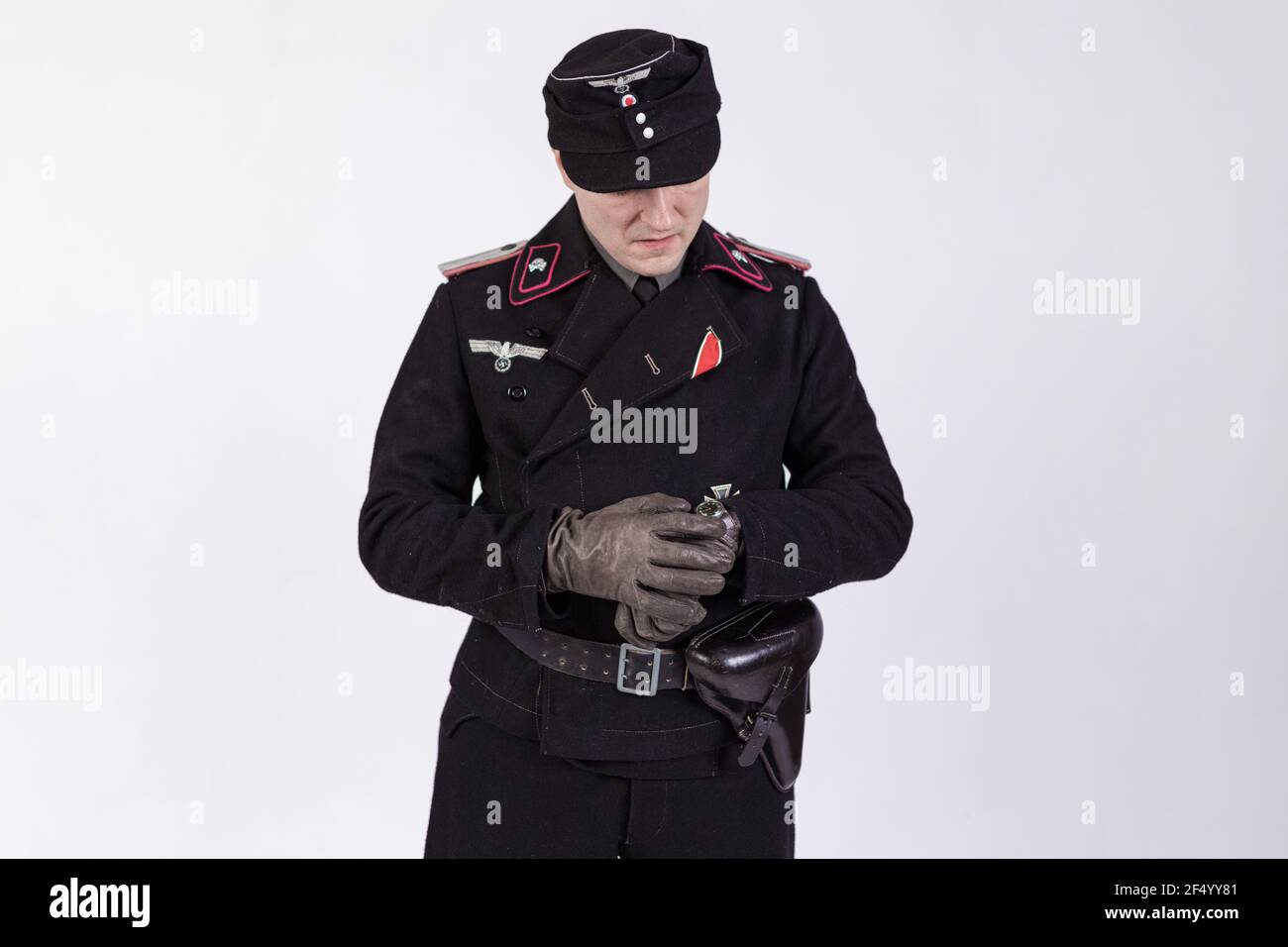 Male actor reenactor in historical military uniform as an officer of ...