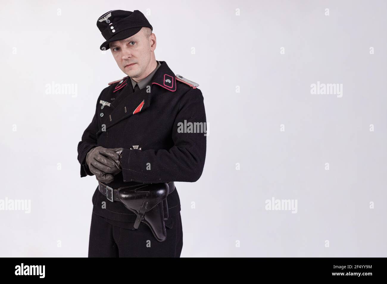 Male actor reenactor in historical military uniform as an officer of ...
