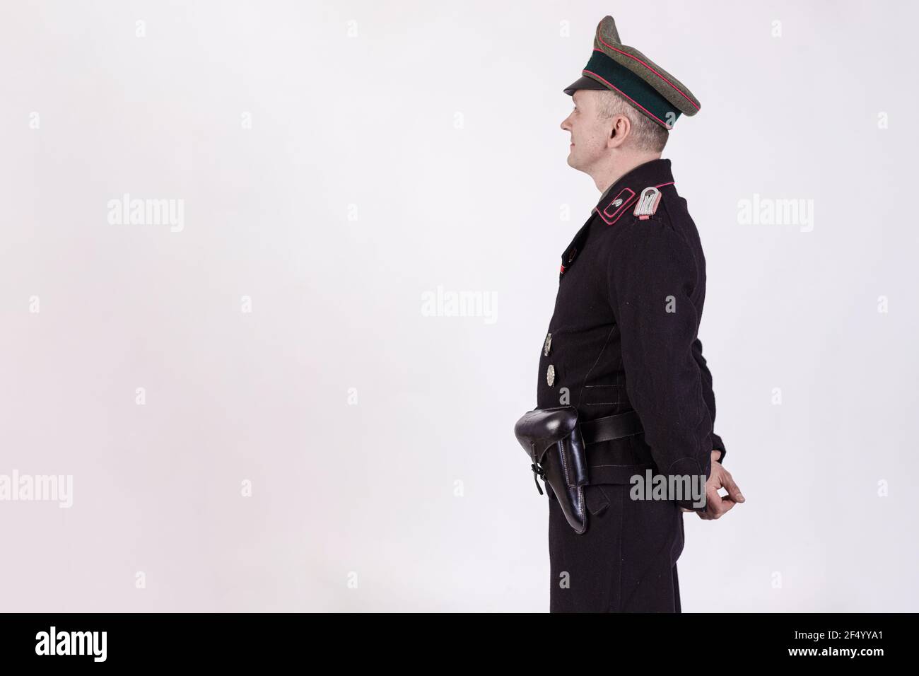 Male actor reenactor in historical military uniform as an officer of ...