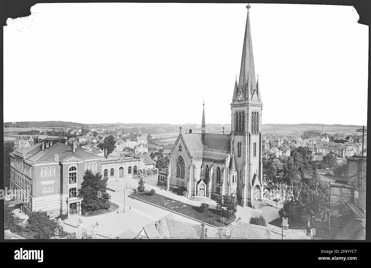 Geringswalde. View from the town hall tower on church and school Stock ...