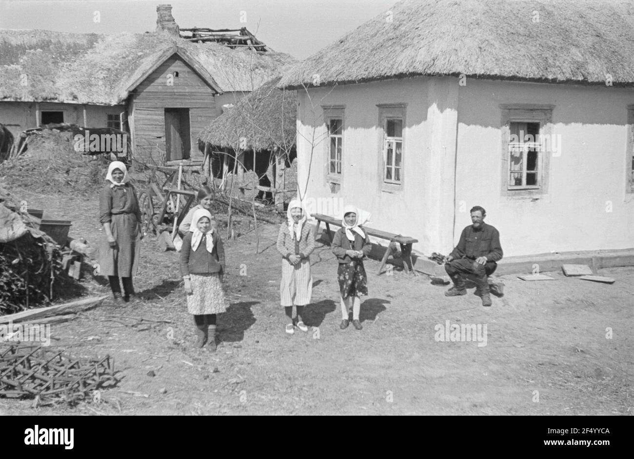 Second World War. For billeting. Soviet Union. Old sitting farmer and ...
