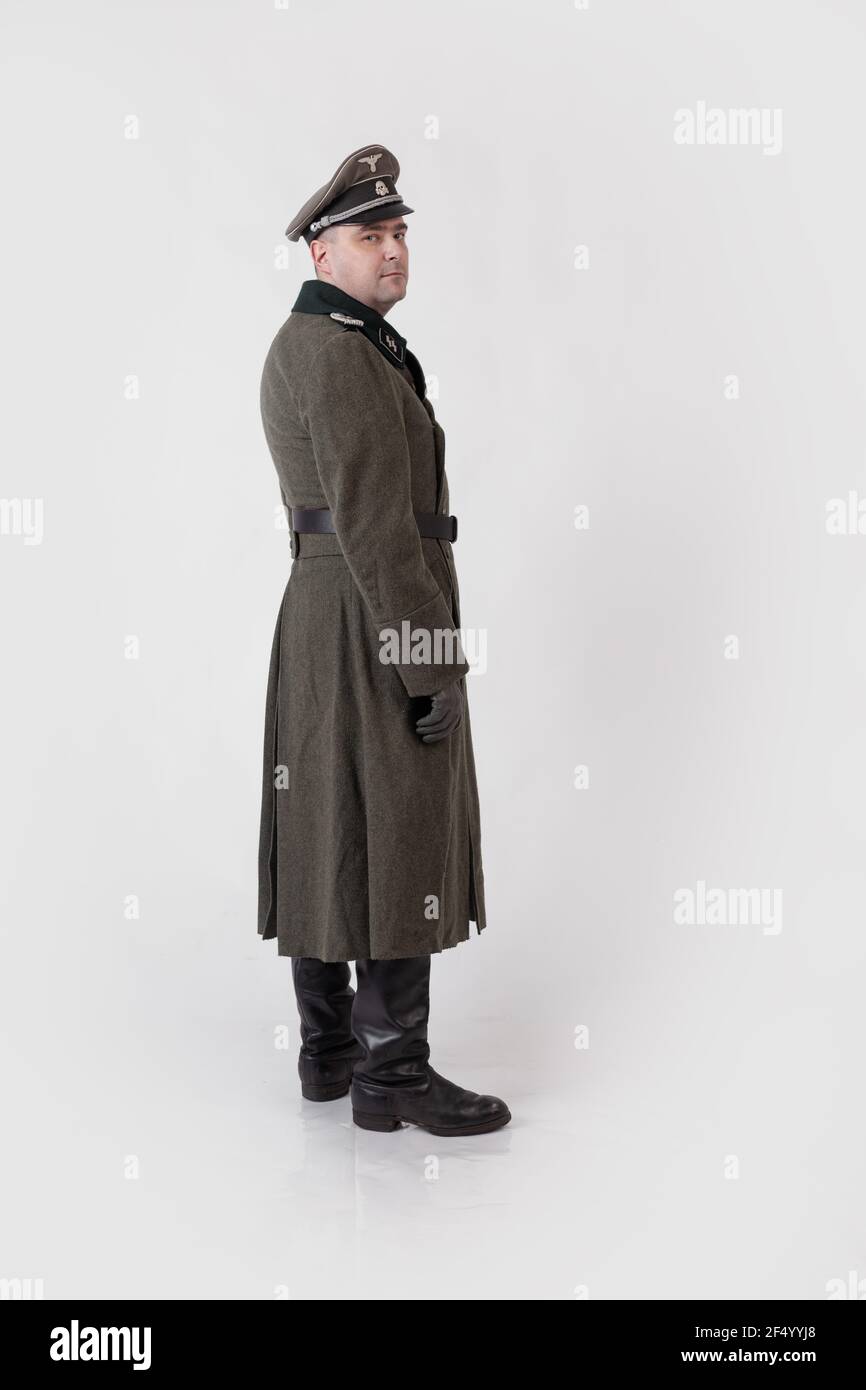 Male actor reenactor in historical military uniform as an officer of ...