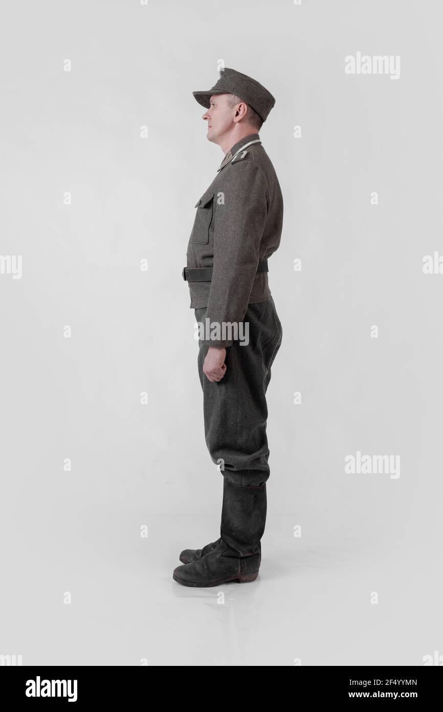 Male actor reenactor in historical military uniform as an officer of ...