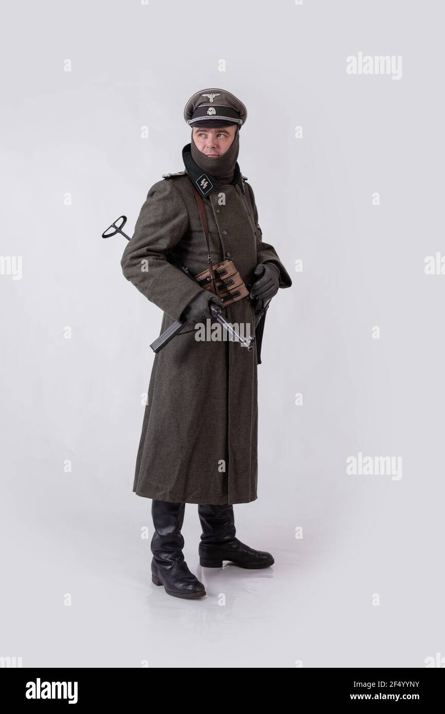 Male actor reenactor in historical military uniform as an officer of ...