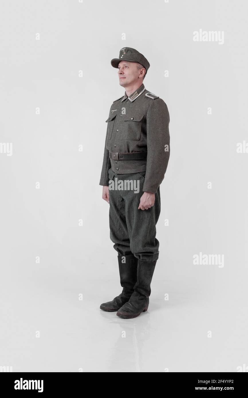 Male actor reenactor in historical military uniform as an officer of ...