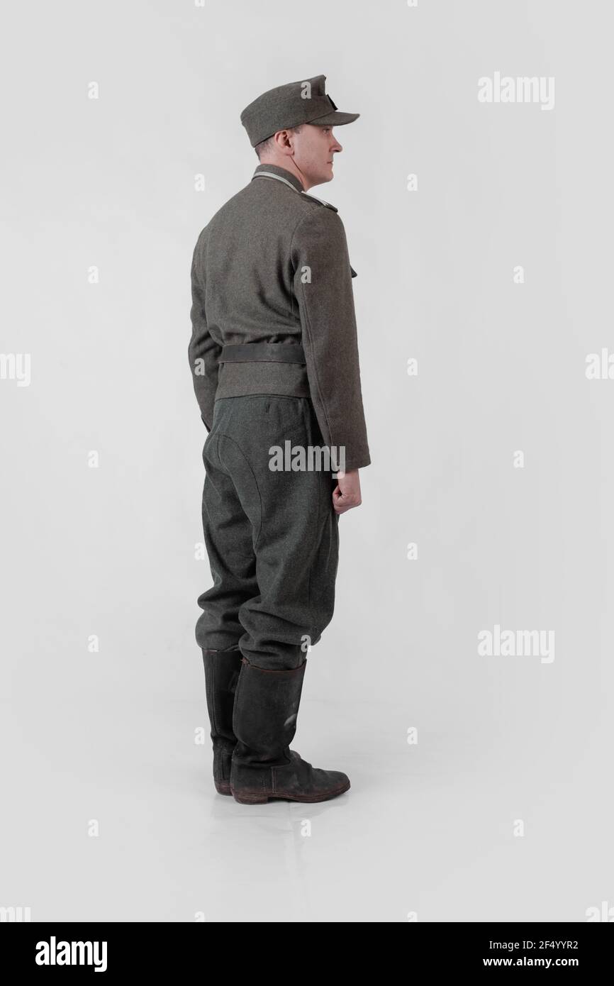 Male actor reenactor in historical military uniform as an officer of ...