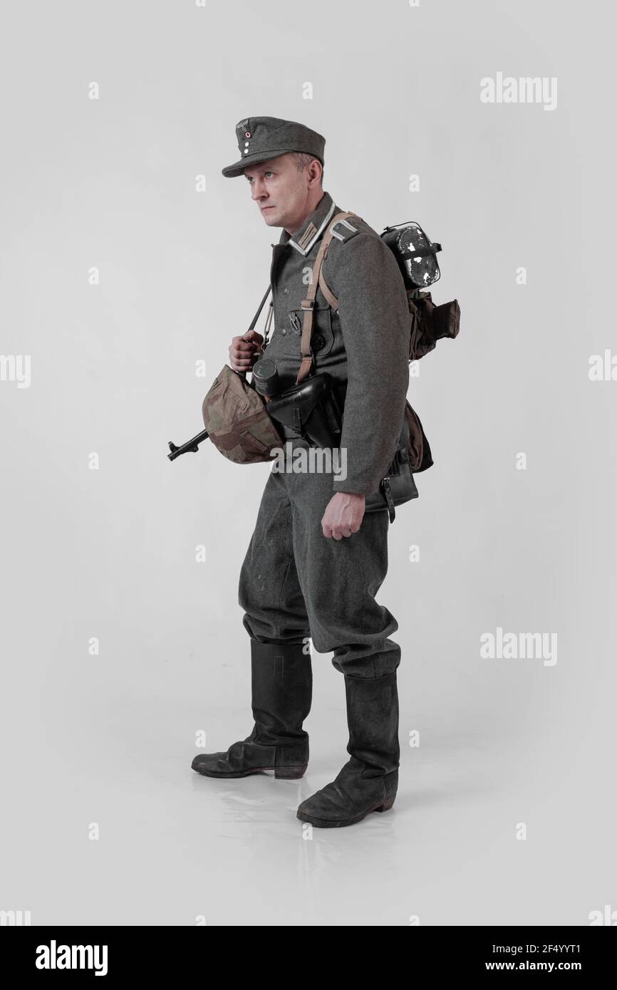 Male actor reenactor in historical military uniform as an officer of ...