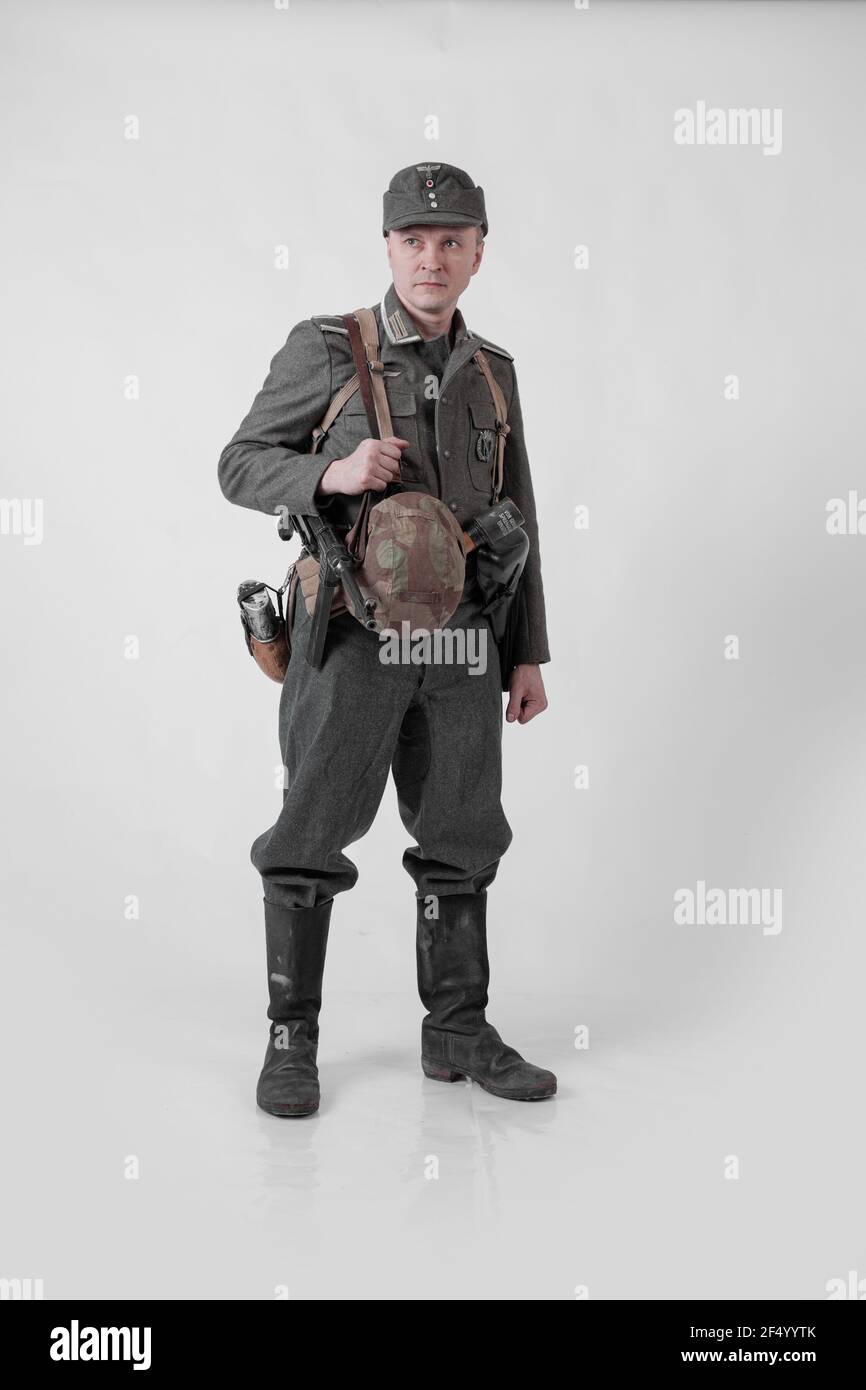 Male actor reenactor in historical military uniform as an officer of ...