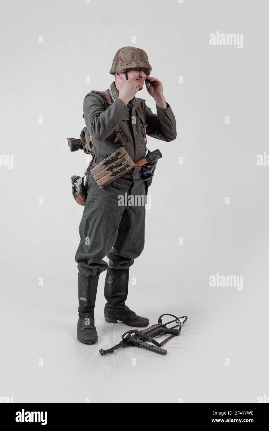 Male actor reenactor in historical military uniform as an officer of ...