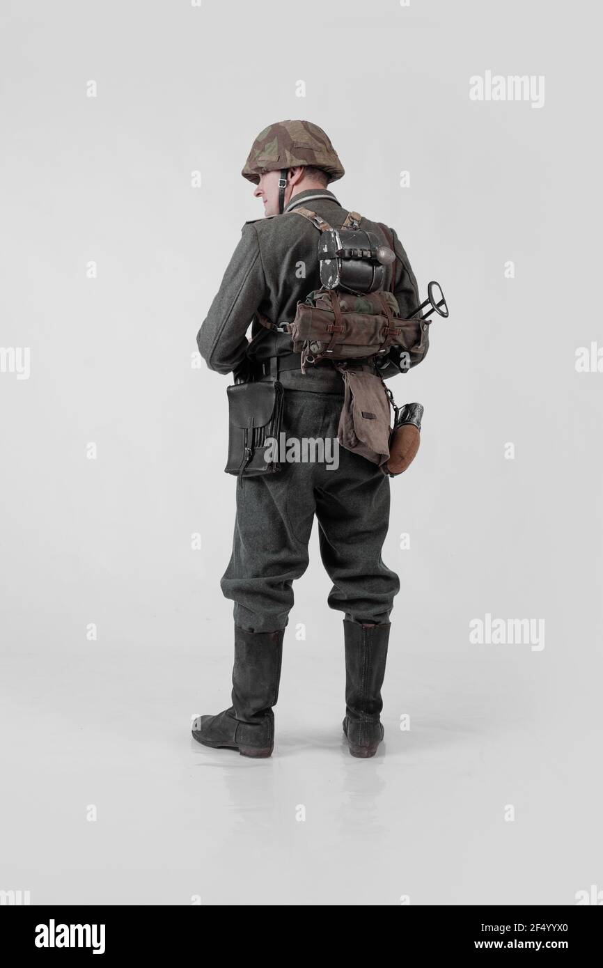 Male actor reenactor in historical military uniform as an officer of ...