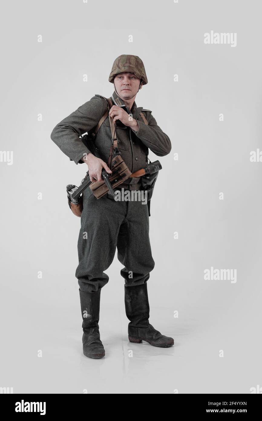 Male actor reenactor in historical military uniform as an officer of ...