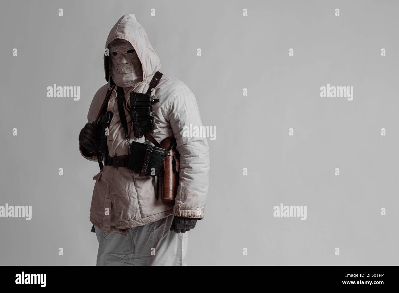 male actor in the winter military uniform of an German soldier, the ...