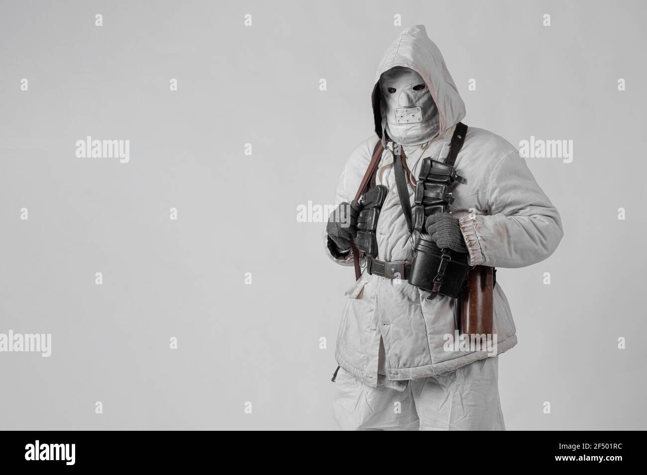 male actor in the winter military uniform of an German soldier, the ...