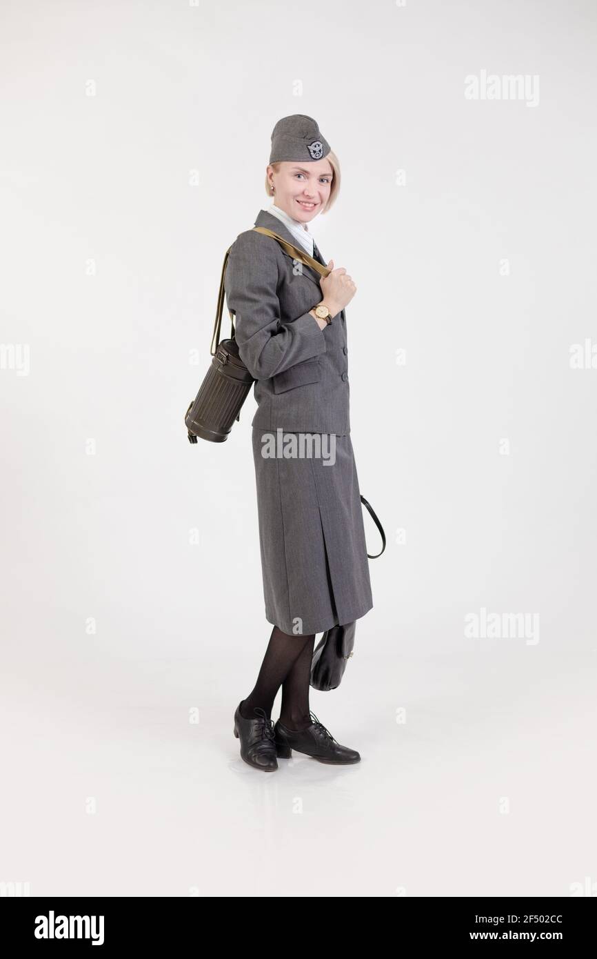 Woman actor reenactor in the historical uniform of the German army ...