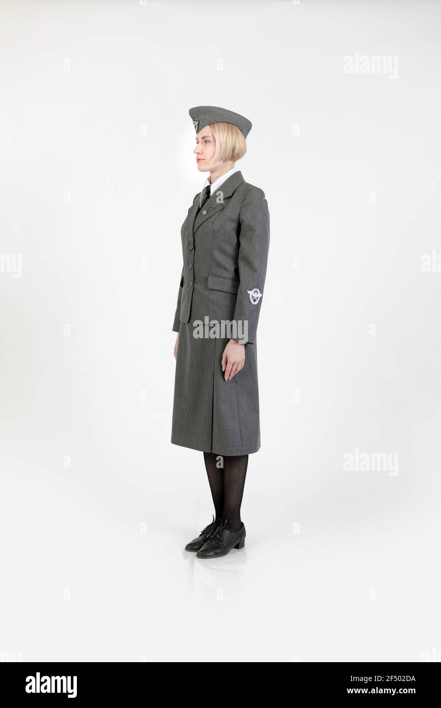 Woman actor reenactor in the historical uniform of the German army ...