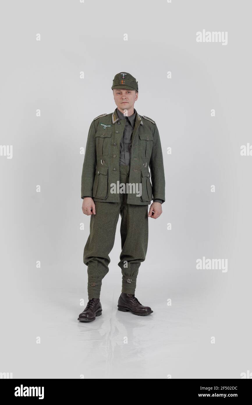 Male actor in the uniform of a German army officer during World War II ...