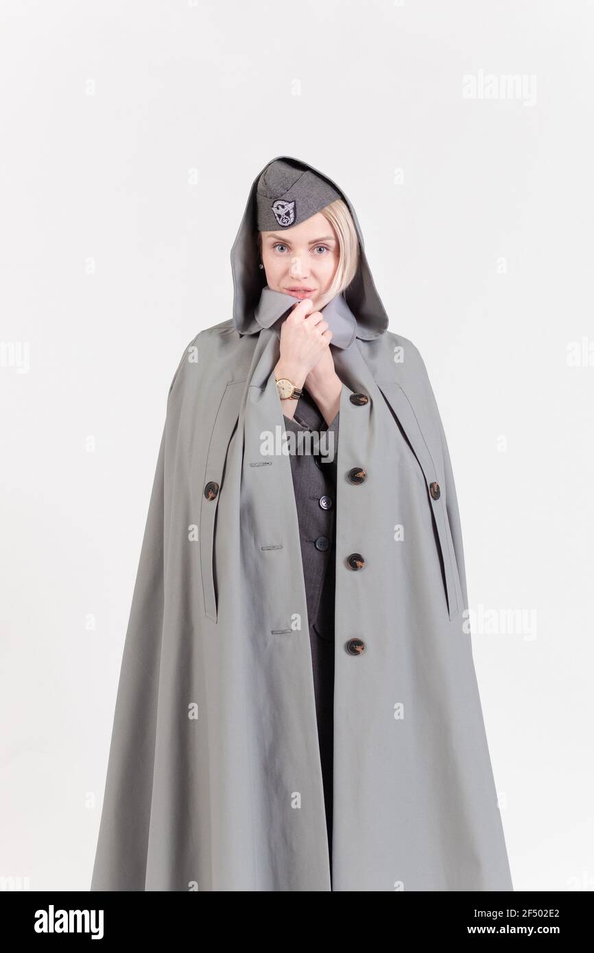 Woman actor reenactor in the historical uniform of the German army ...