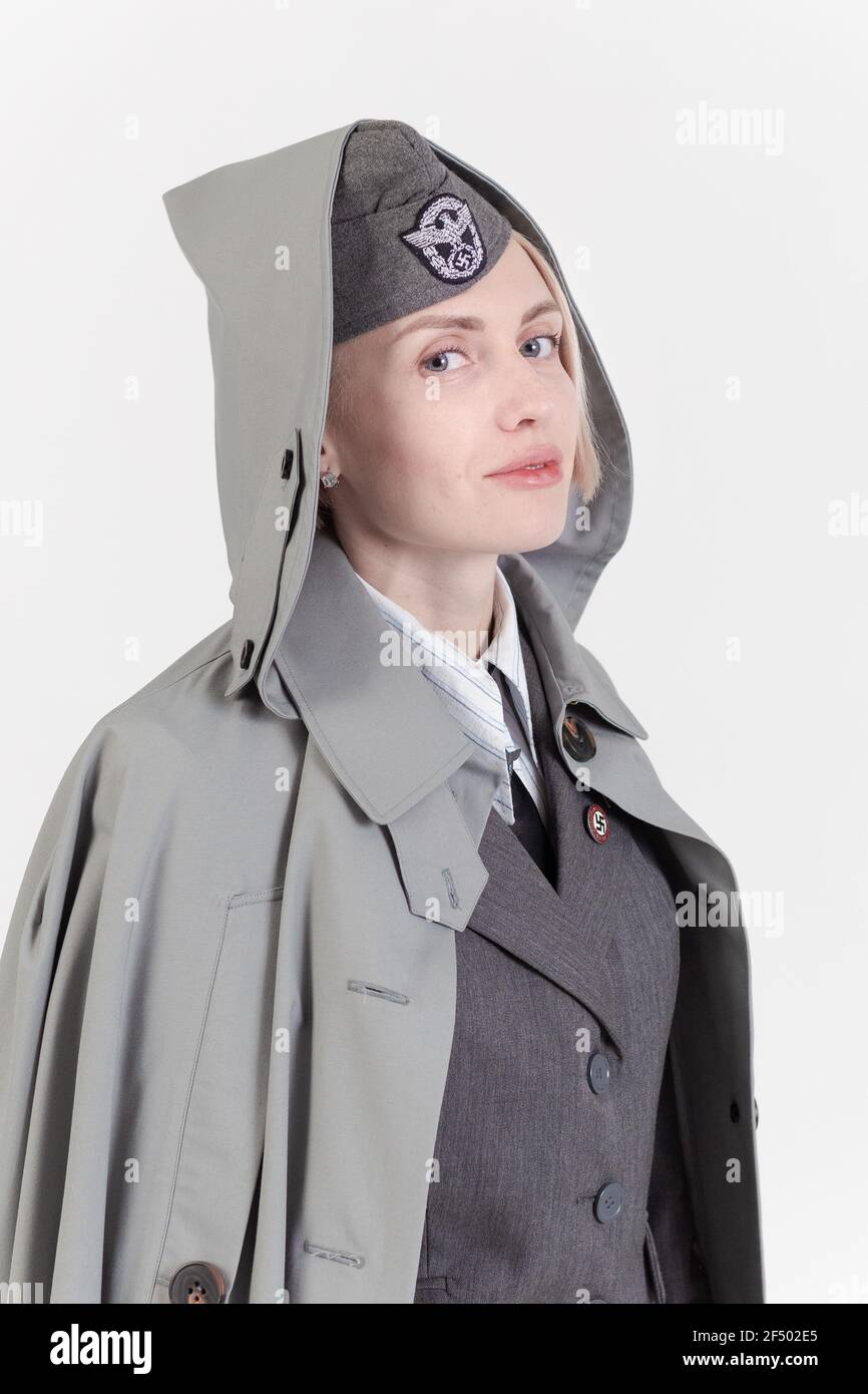 Woman actor reenactor in the historical uniform of the German army ...