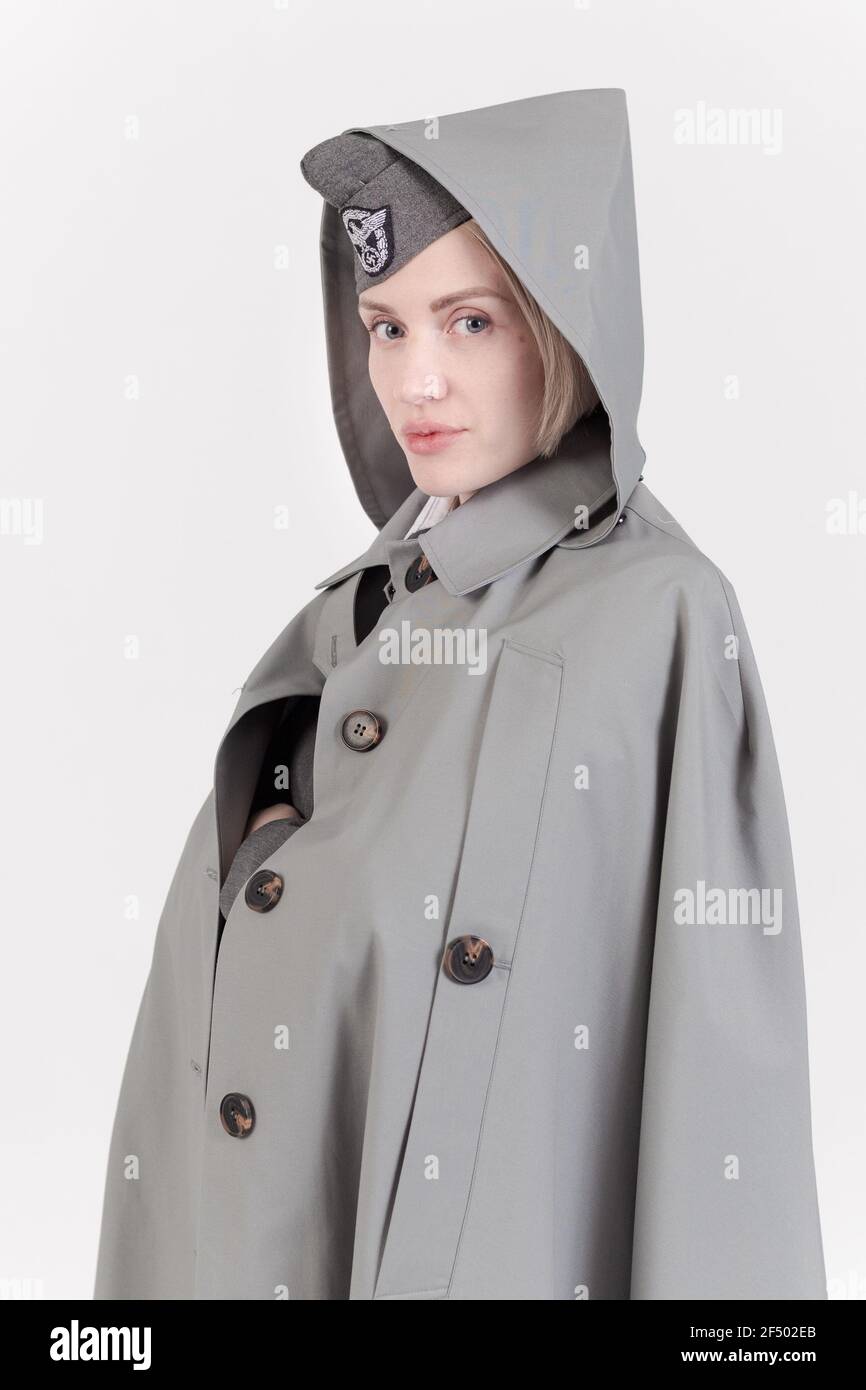 Woman actor reenactor in the historical uniform of the German army ...