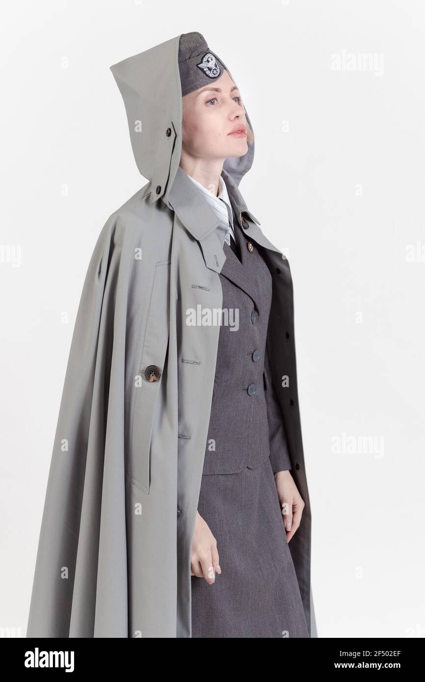 Woman actor reenactor in the historical uniform of the German army ...