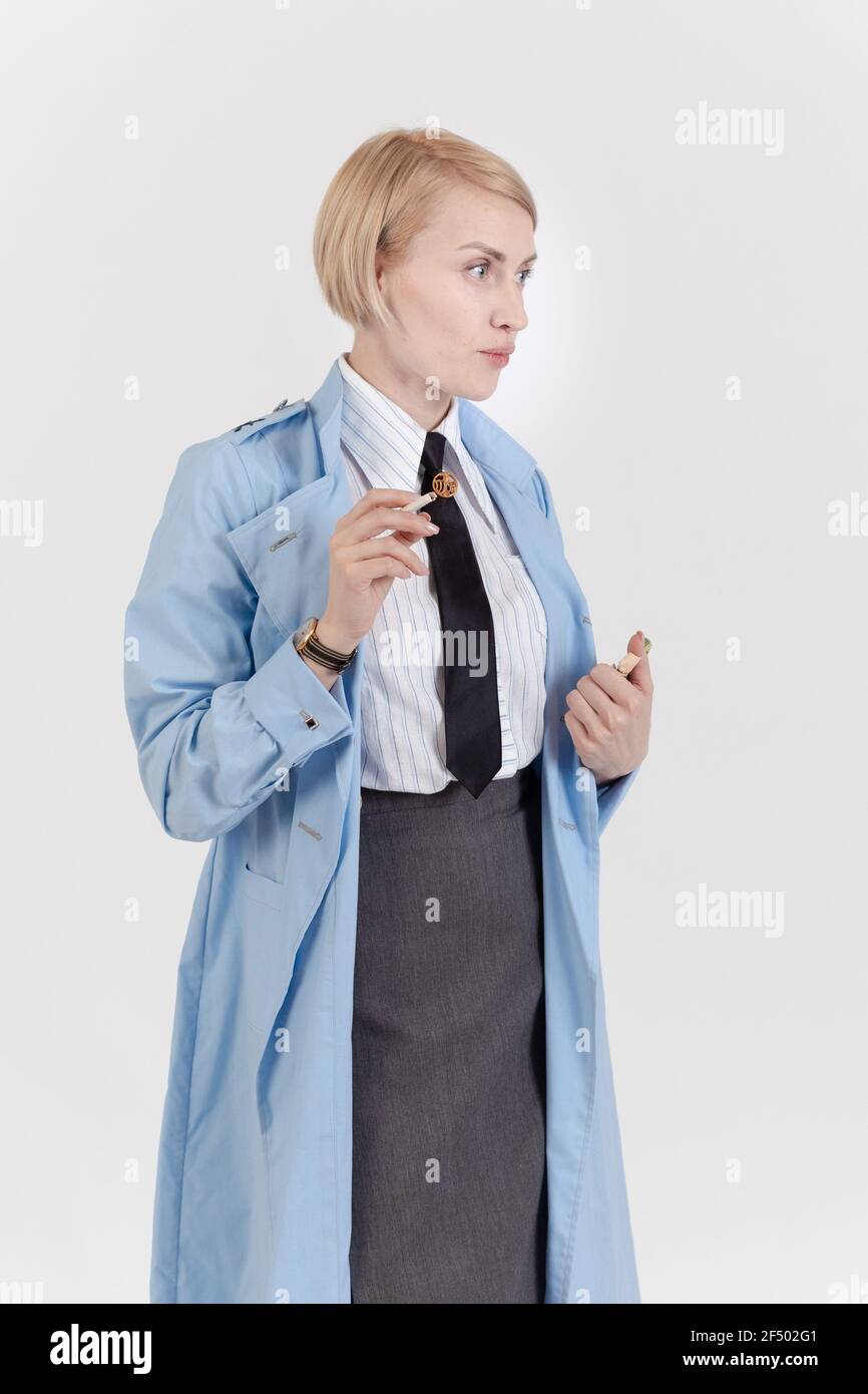 Woman actor reenactor in historical clothes, assistant at the ...