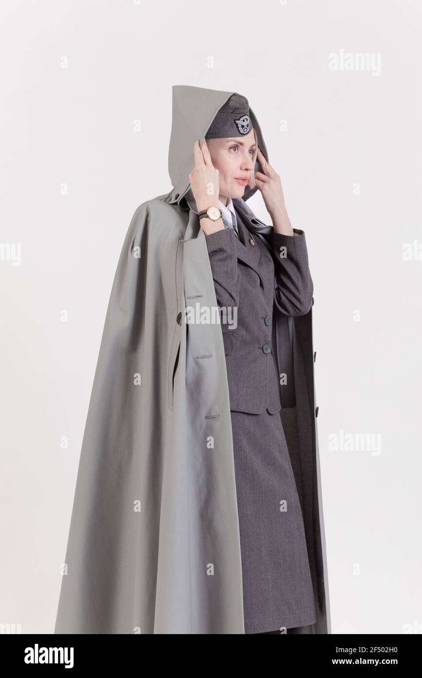 Woman actor reenactor in the historical uniform of the German army ...