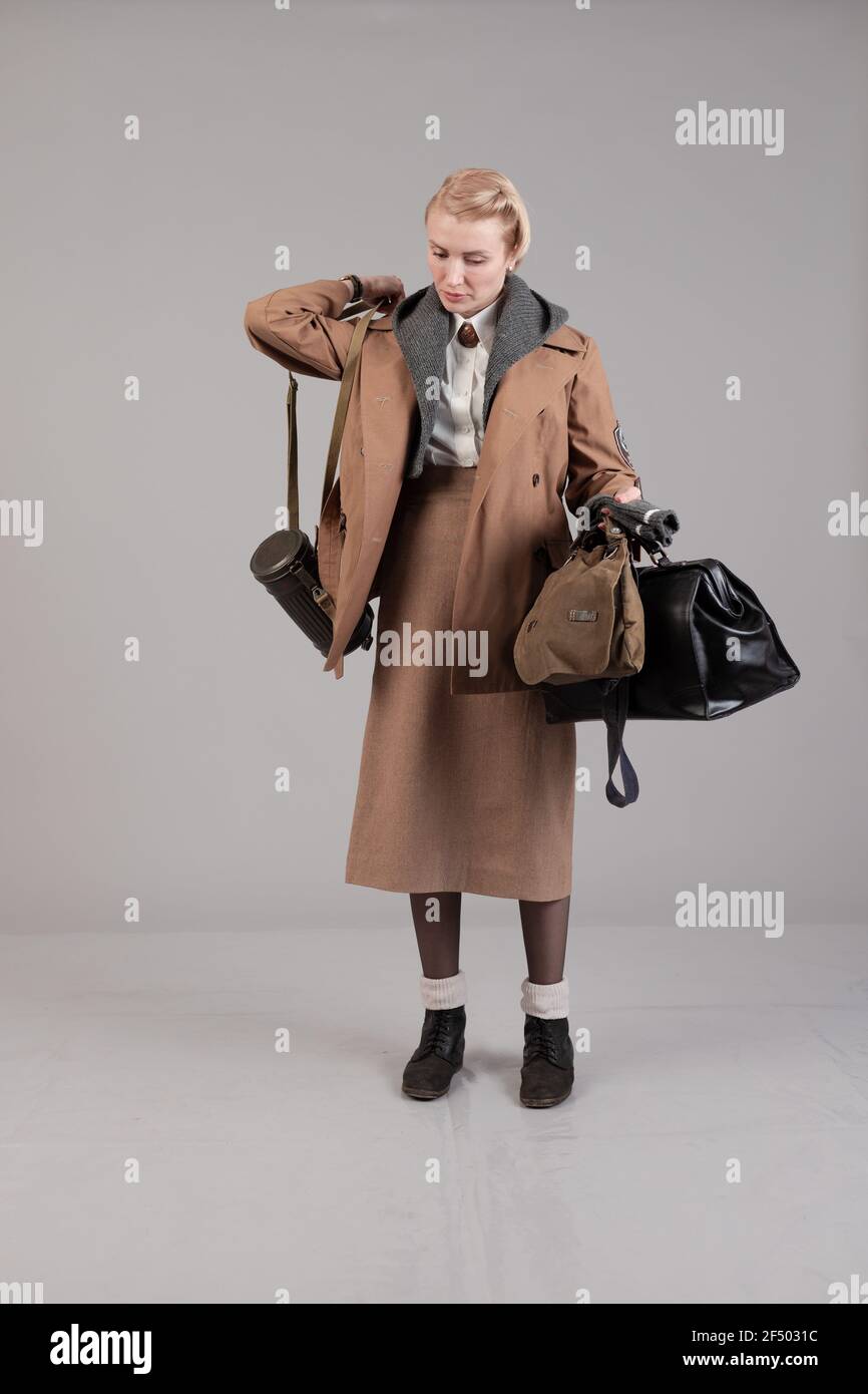 Woman actor reenactor in historical winter clothes RAD of the German ...