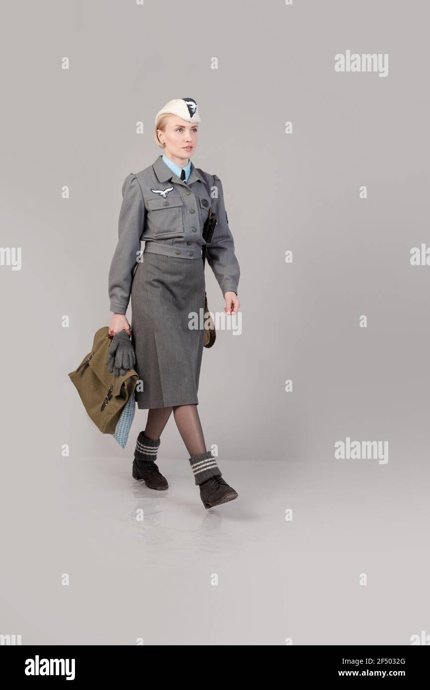 Woman actor reenactor in historical winter clothes RAD of the German ...