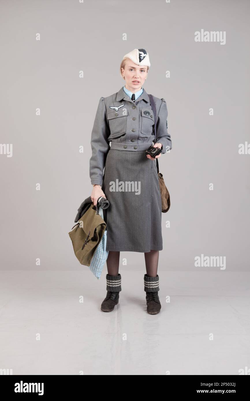 Woman actor reenactor in historical winter clothes RAD of the German ...