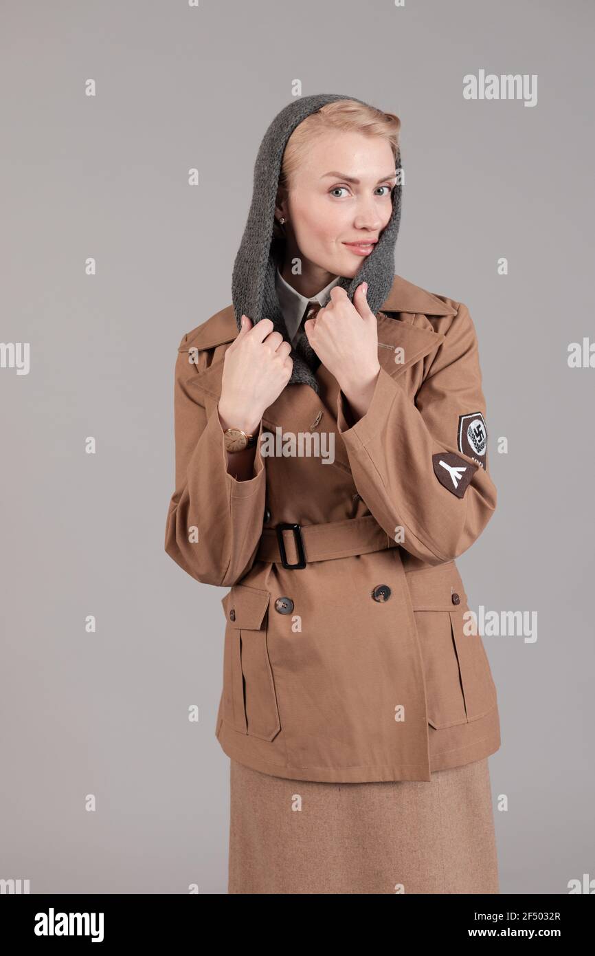 Woman actor reenactor in historical winter clothes RAD of the German ...