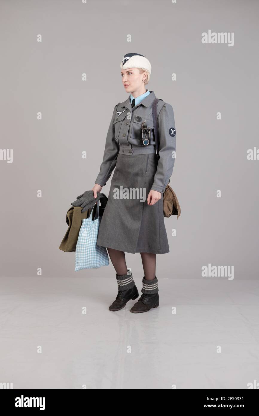 Woman actor reenactor in historical winter clothes RAD of the German ...