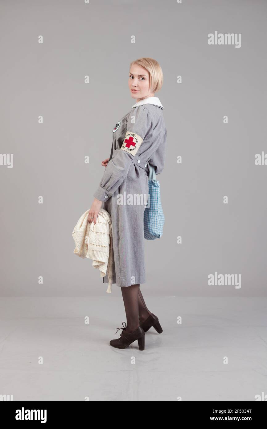 Woman actor reenactor in historical clothes RAD of the German fashion ...