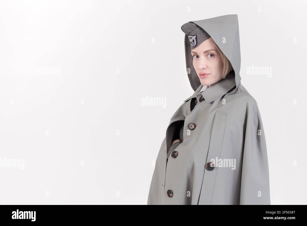 Woman actor reenactor in the historical uniform rad of the army during ...